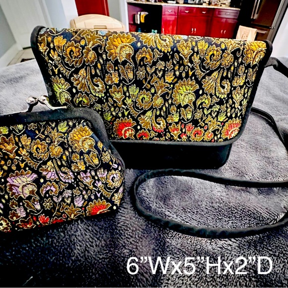 Bags | Sm Black Tapestry Bag With Matching Coin Purse | Poshmark